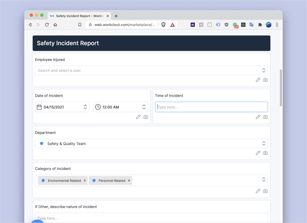Safety Incident Report - WorkClout | Incident Management, Safety, Data ...